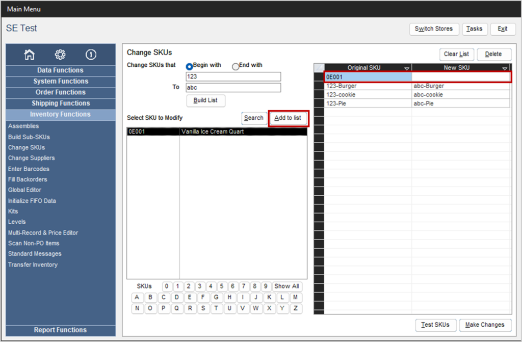 Change SKUs - Stone Edge Order Manager