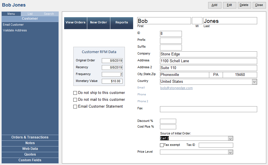 Customers - Stone Edge Order Manager