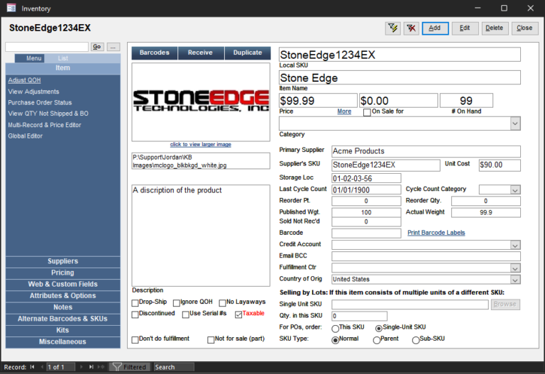 Inventory - Stone Edge Order Manager