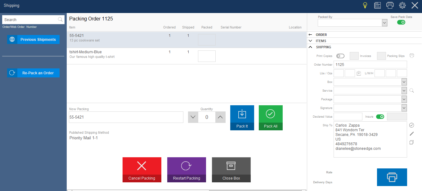 Shipping How To: Packing Screen - Stone Edge Order Manager