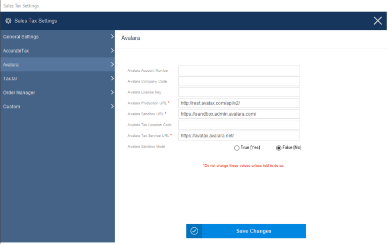 Sales Tax Setup - Avalara Avatax - Stone Edge Order Manager