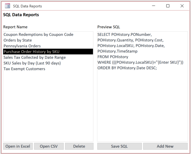 SQL Data Reports - Stone Edge Order Manager